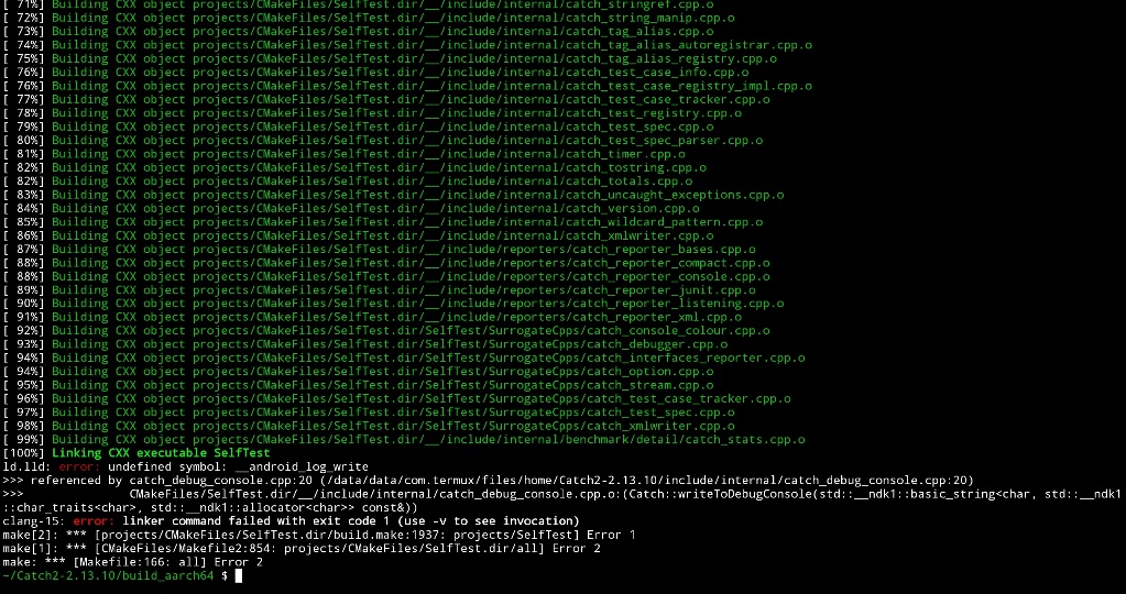 Catch2 2.13.10 Compile error at 100% Android ARM64 · Issue #2576 · catchorg/Catch2 · GitHub