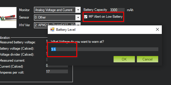 changes in vehicle with MissionPlanner low battery warning · Issue ...