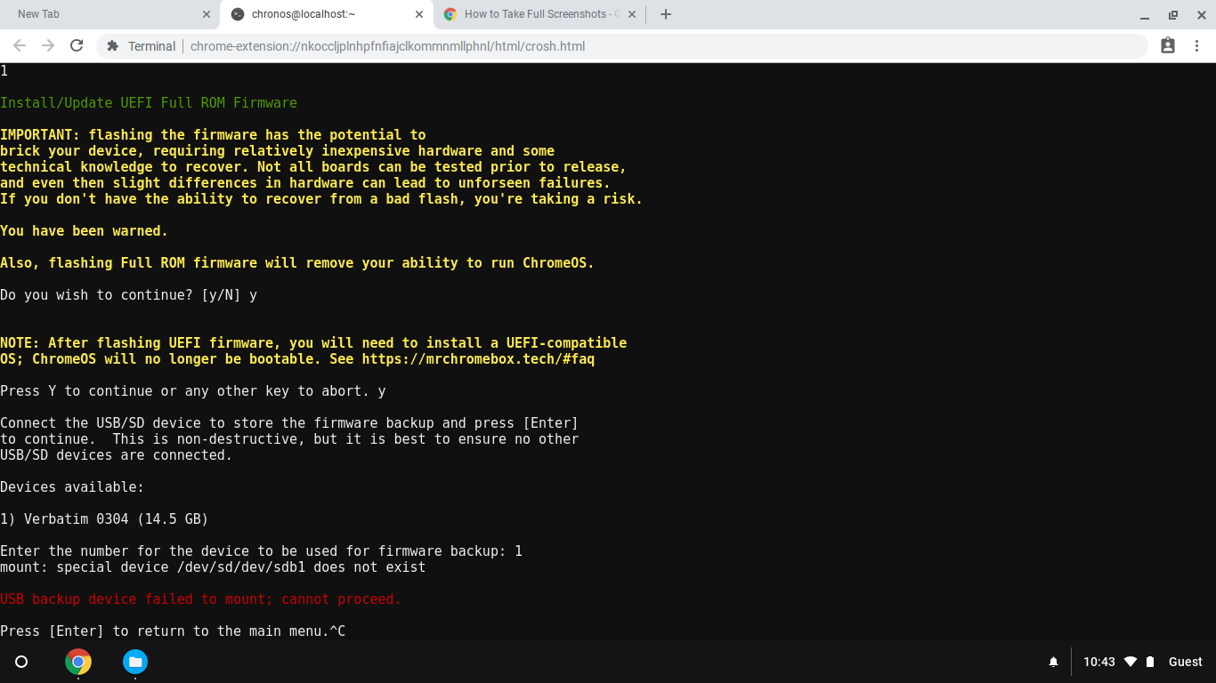 USB bakcup device failed to mount; cannot proceed. · Issue #270 · MrChromebox/firmware · GitHub