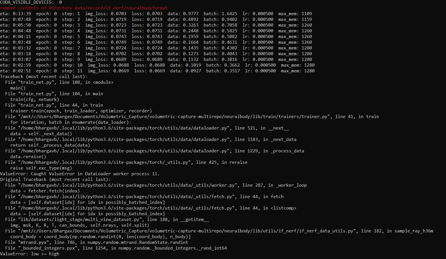 Unknown cause of error while training custom dataset · Issue #81 · zju3dv/neuralbody · GitHub