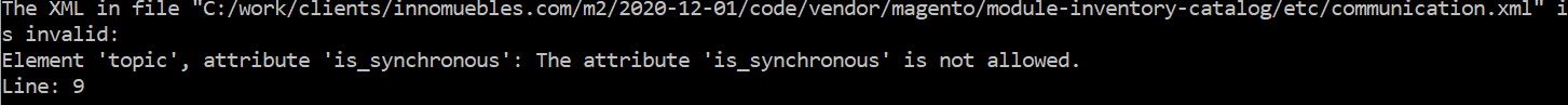 «The XML in file "vendor/magento/module-inventory-catalog/etc/communication.xml" is invalid ...