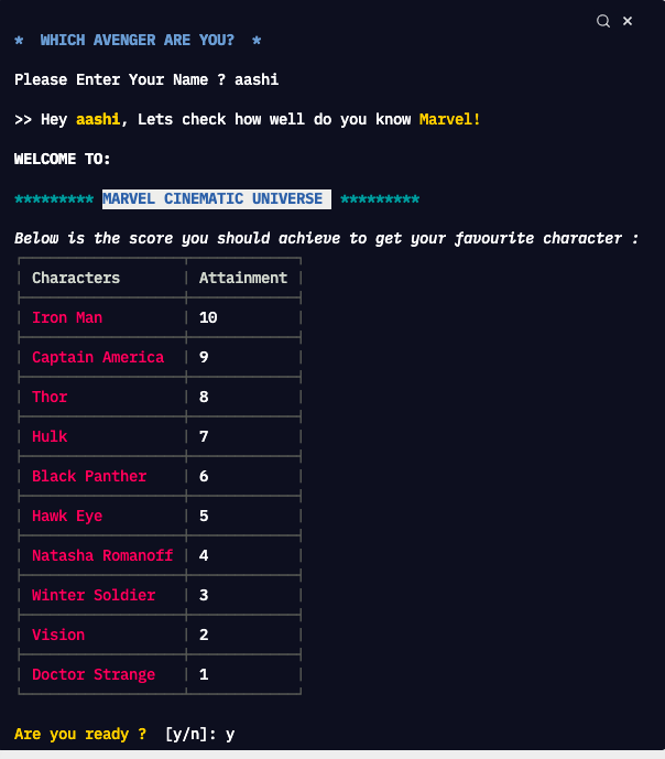 GitHub - agarwalsugam1998/CLI-Quiz-Marvel-Cinematic-Universe-: MCU ...