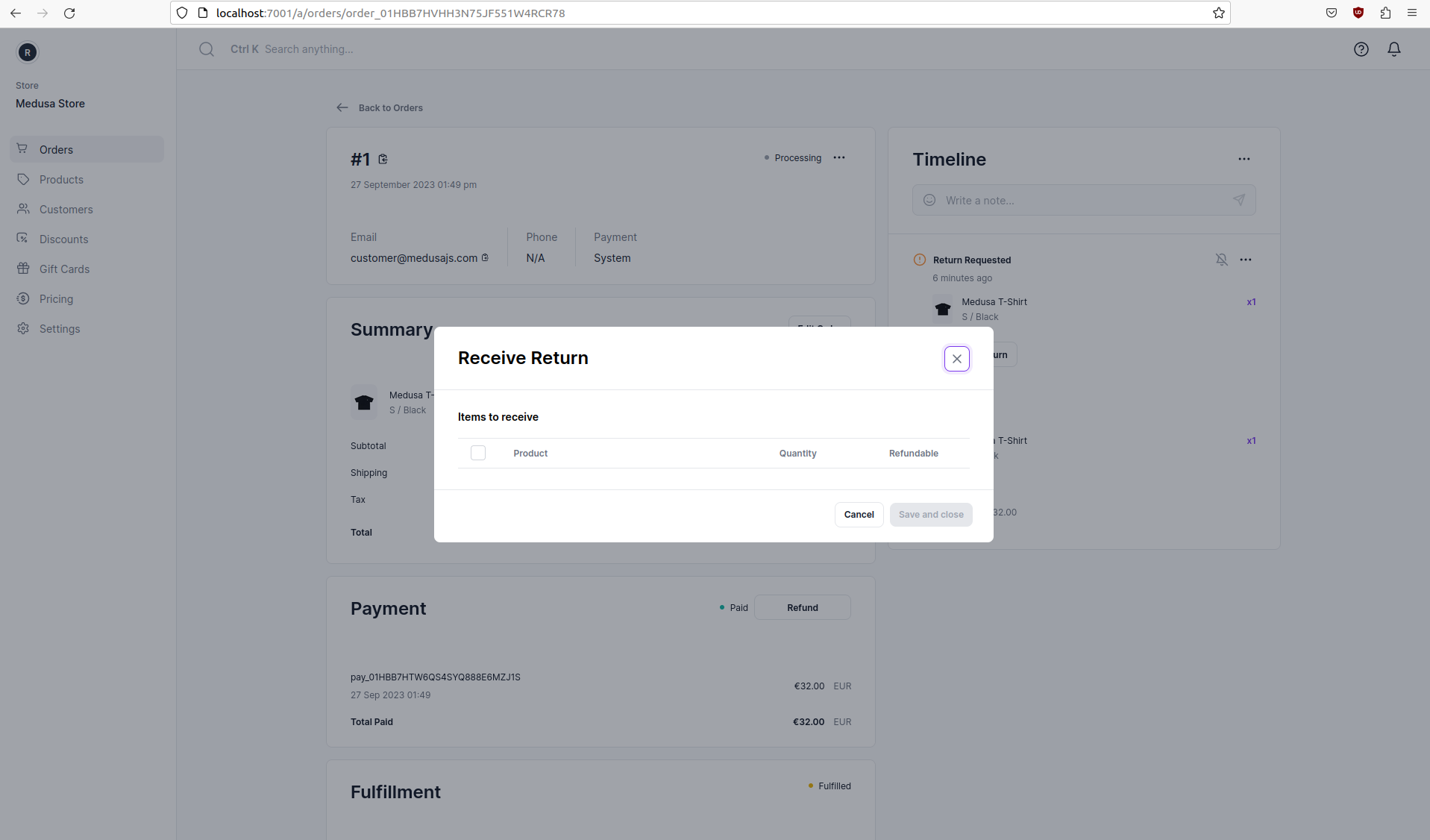Returns not listed in receive return modal · Issue #5263 · medusajs ...