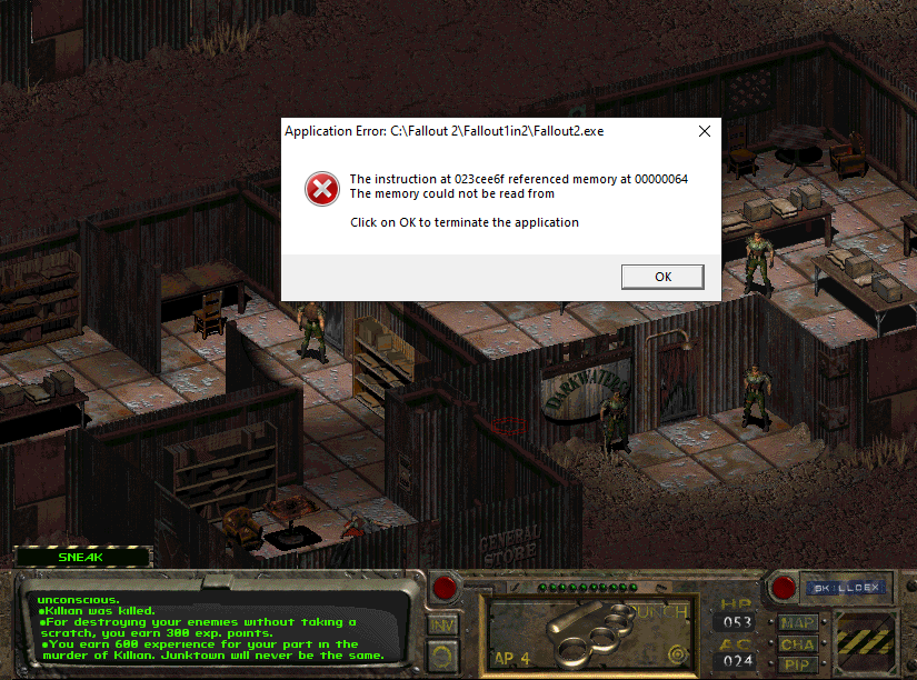 Game crashes when lockpicking Killian's door after killing him · Issue #114 · rotators/Fo1in2 ...
