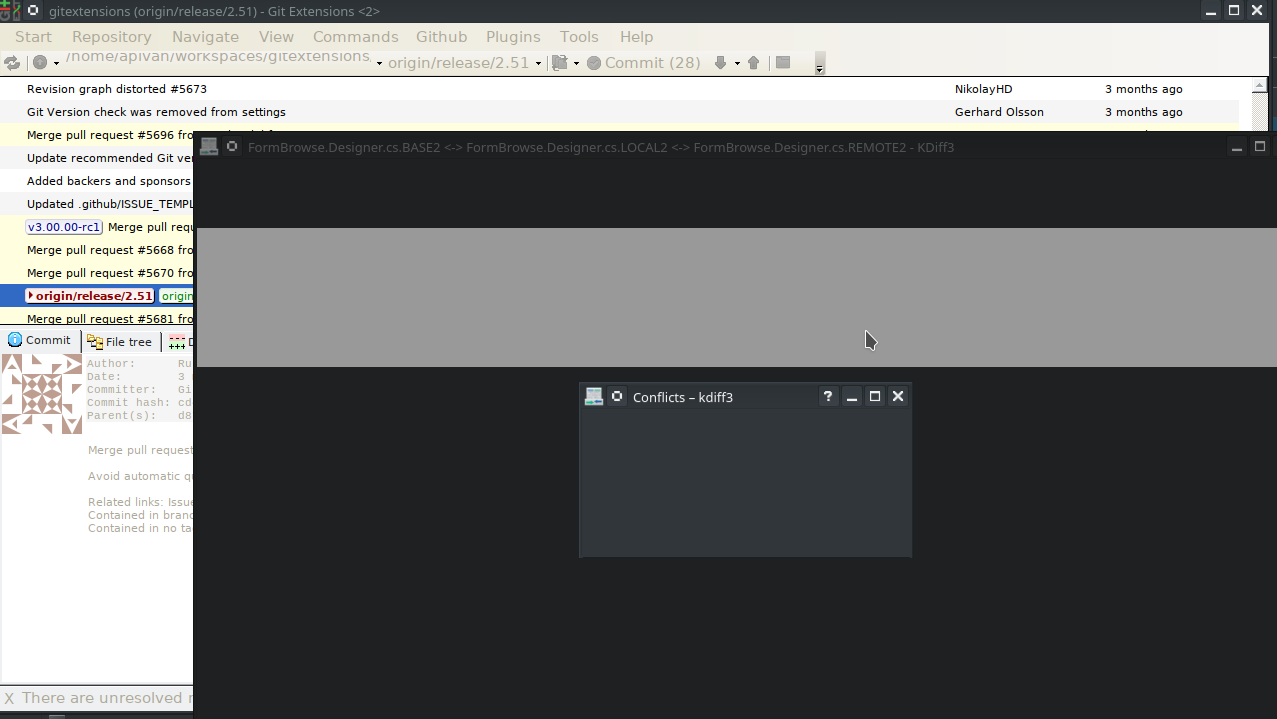 mono: freezing in "Resolve merge conflicts" after closing kdiff3 · Issue #3726 · gitextensions ...