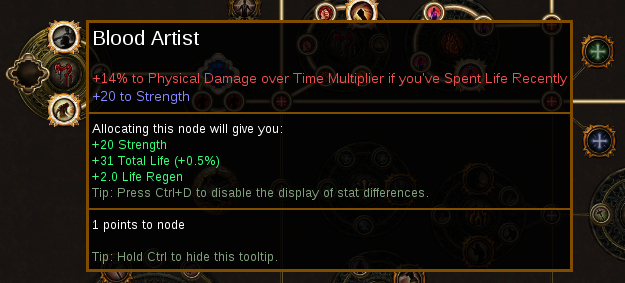 Blood Artist node (from physical damage over time cluster jewels) does ...