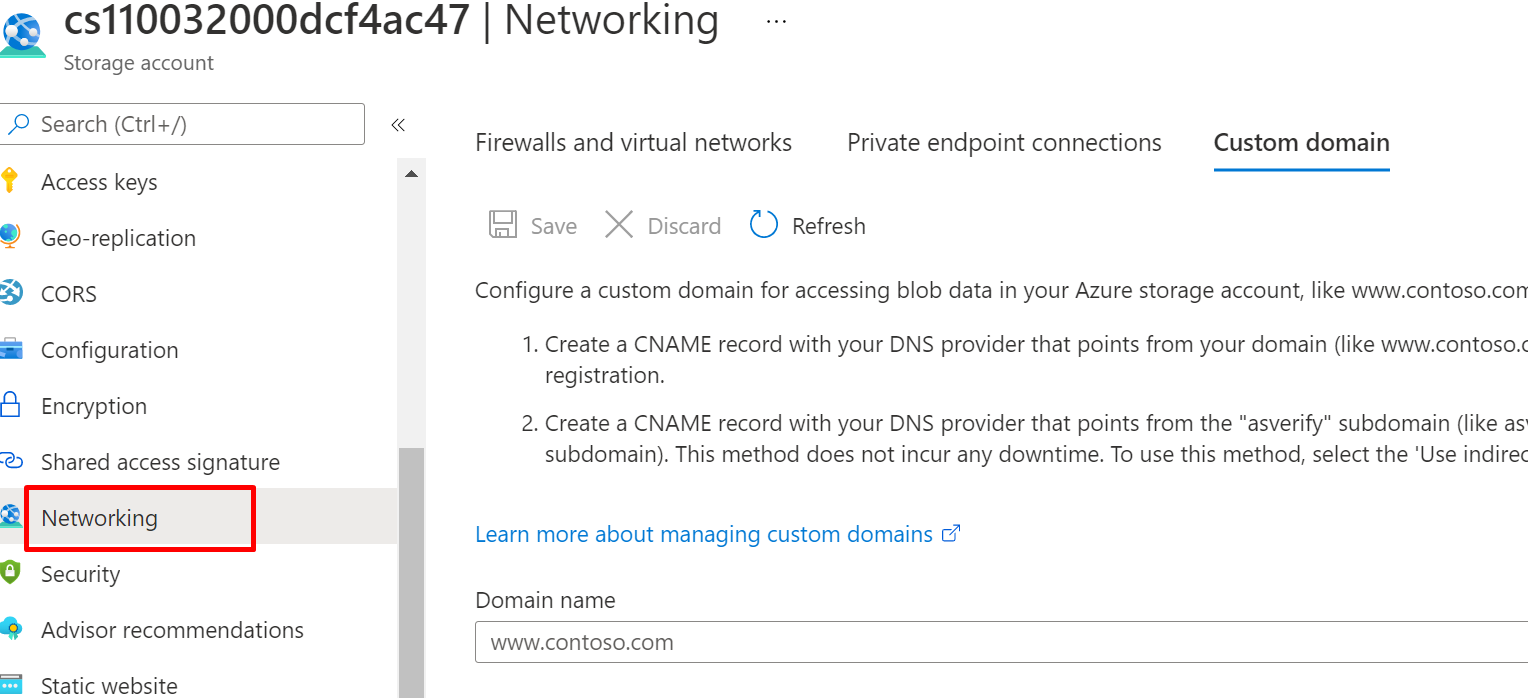 Custom Domain Section Currently Is Under Networking · Issue 74395 · Microsoftdocsazure Docs