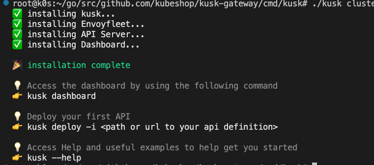 CLI Help: Add Getting Started to end of kusk install · Issue #670 · kubeshop/kusk-gateway · GitHub