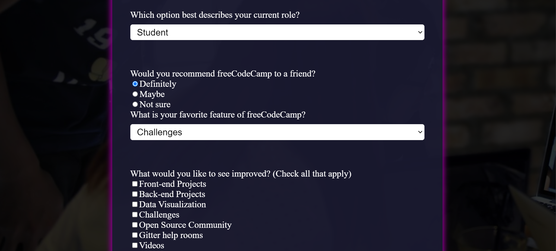 GitHub - dhankarsimran/Project2: Survay Form