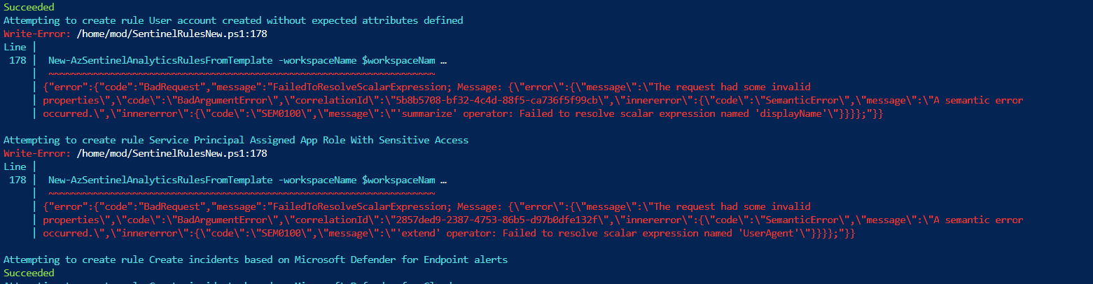 Create Analyticsrulesfromtemplates Powershell Script Executing With Errors · Issue 5748 · Azure