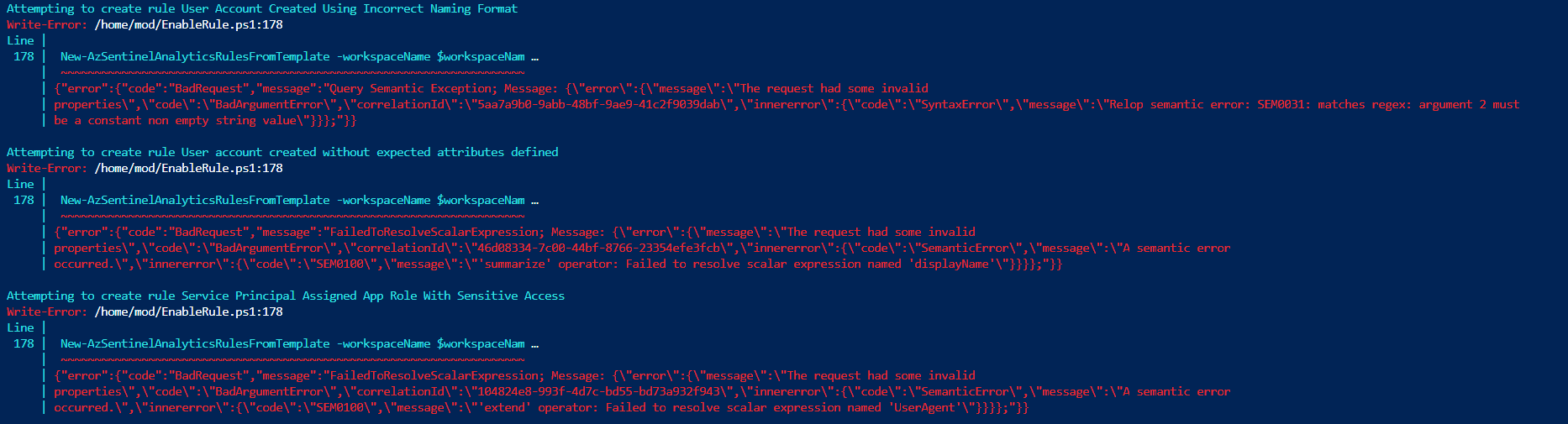 Create-AnalyticsRulesFromTemplates powershell script executing with ... Create-AnalyticsRulesFromTemplates powershell script executing with ...