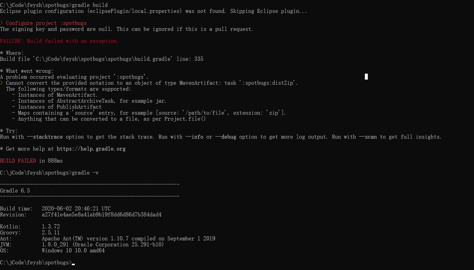 Failed to build under windows · Issue #1889 · spotbugs/spotbugs · GitHub