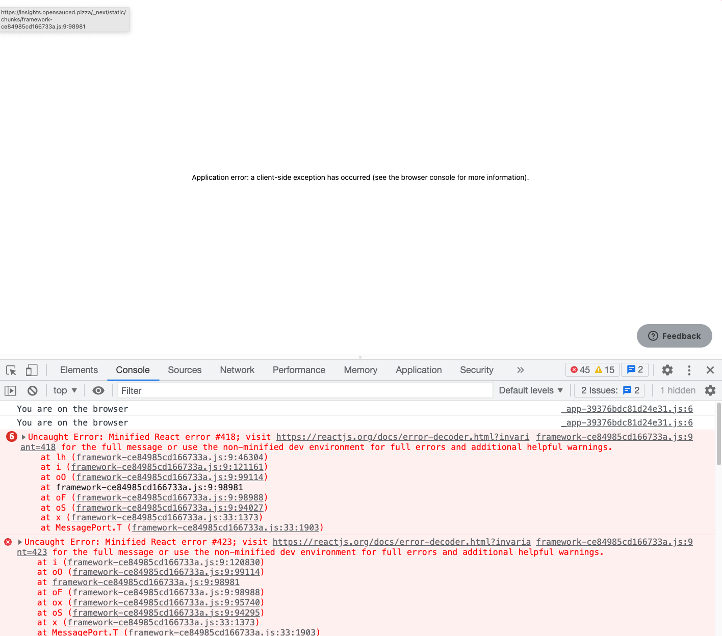 Bug: navigating to an insights dashboard for a project causes a client-side exception making the ...