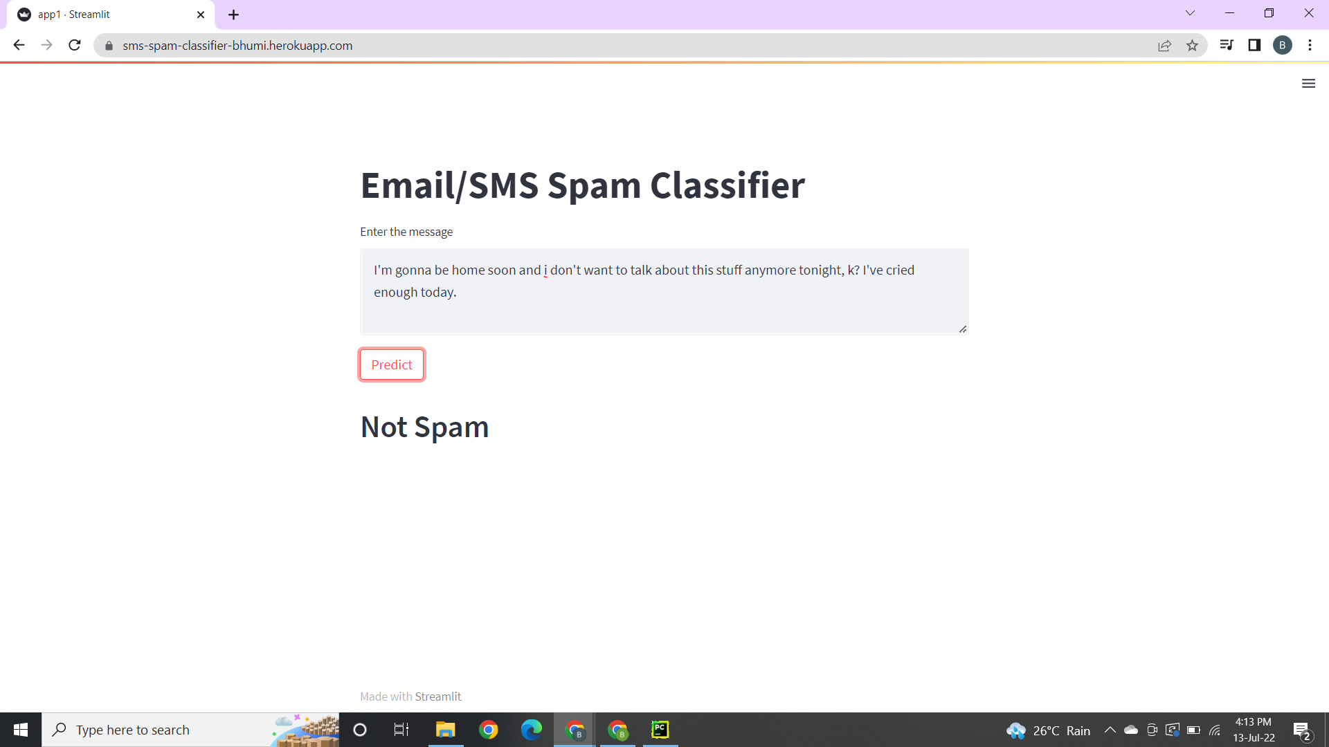 Github Bhumi Panchal18 Sms Spam Classifier The Ml Project Classifies A Sms Email Message Into
