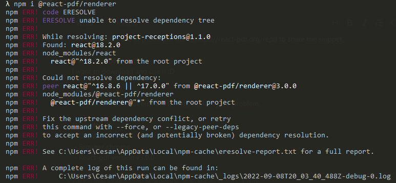 I can't download the dependency · Issue #2012 · diegomura/react-pdf · GitHub