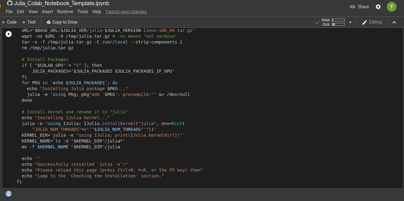 Julia is not working in Colab. Nothing responds. · Issue #3184 · googlecolab/colabtools · GitHub