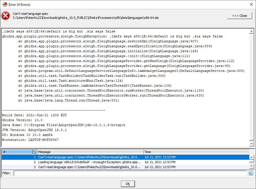 Error message for mismatched endianness between .ldefs file and .sla file is formatted ...