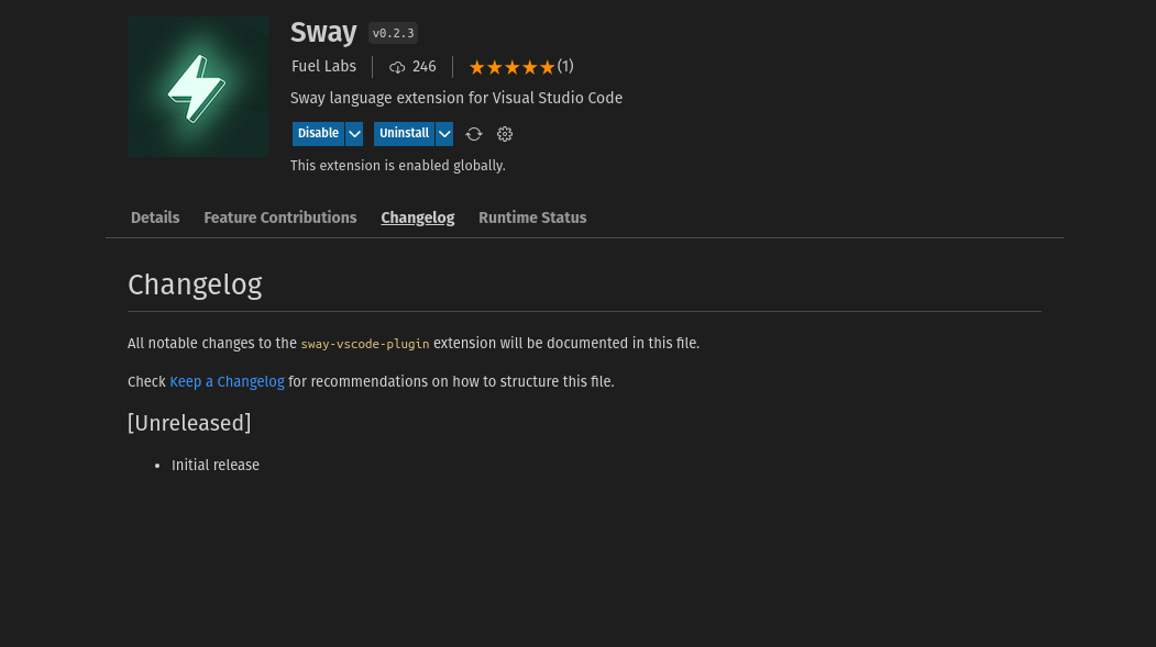 VSCode Editor and Marketplace changelogs are empty · Issue #94 · FuelLabs/sway-vscode-plugin ...