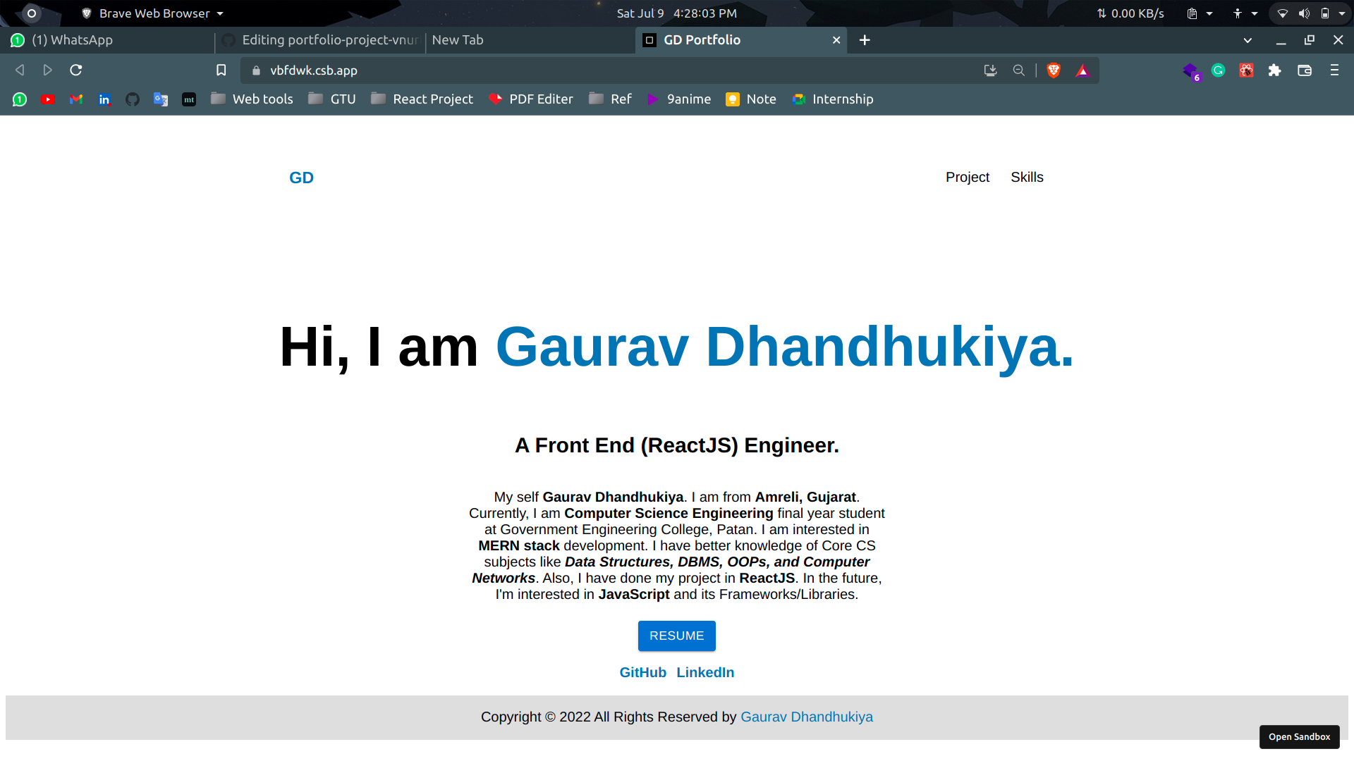 portfolio-project - Codesandbox