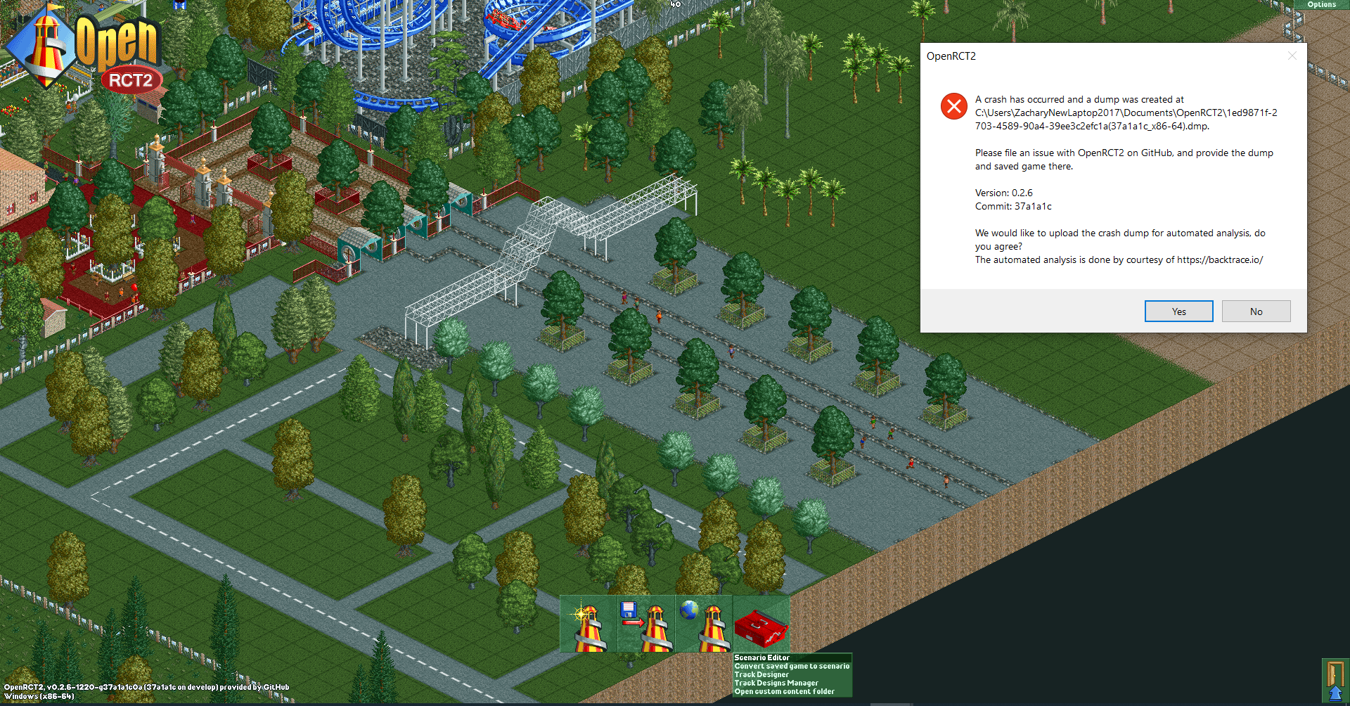 Openrct2 Crashed While Opened Scenery Editor · Issue 13884 · Openrct2openrct2 · Github 