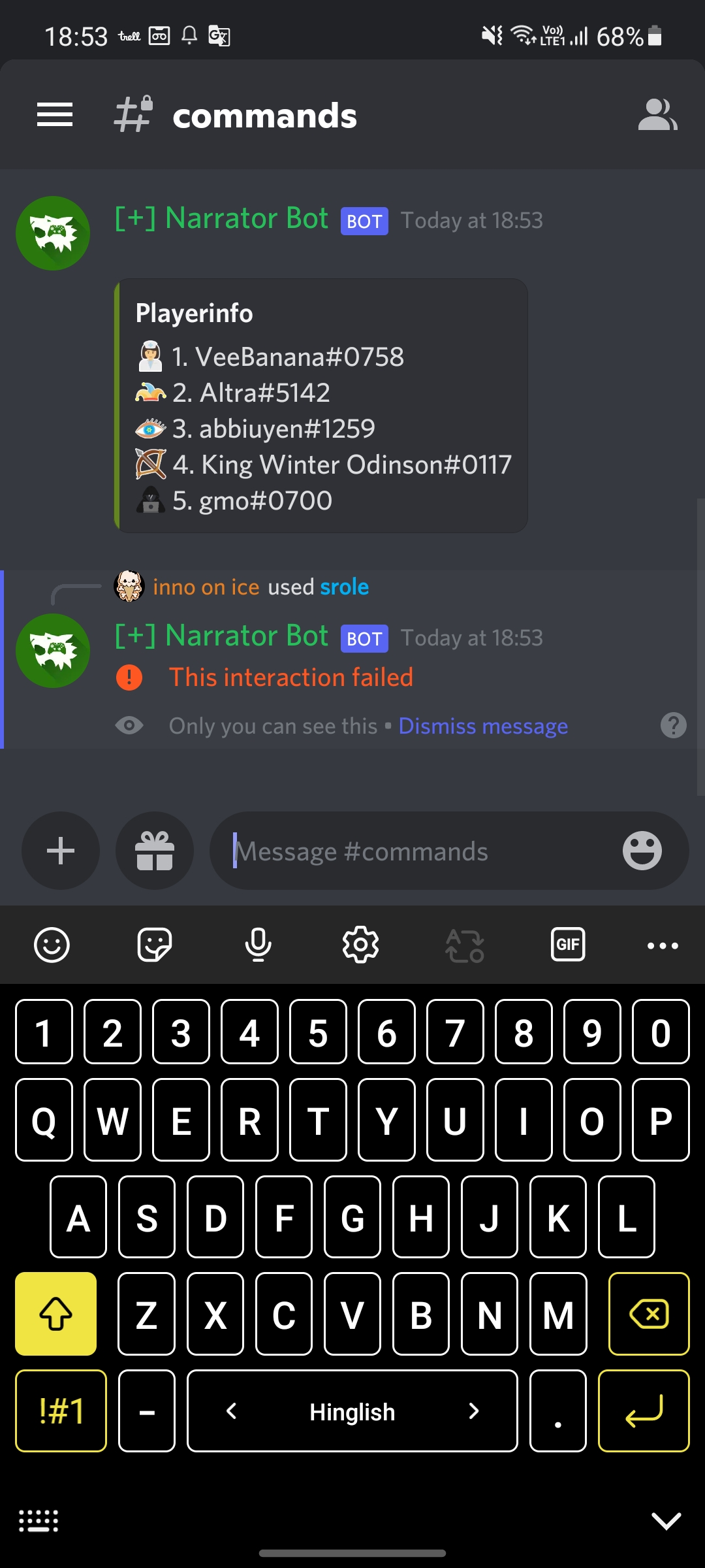 Srole gives a interaction fail from a long time but it gives the roles ...