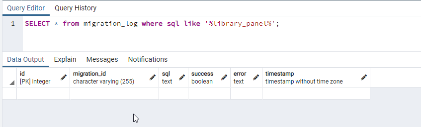 Library panels: missing column leads to "error while loading library ...