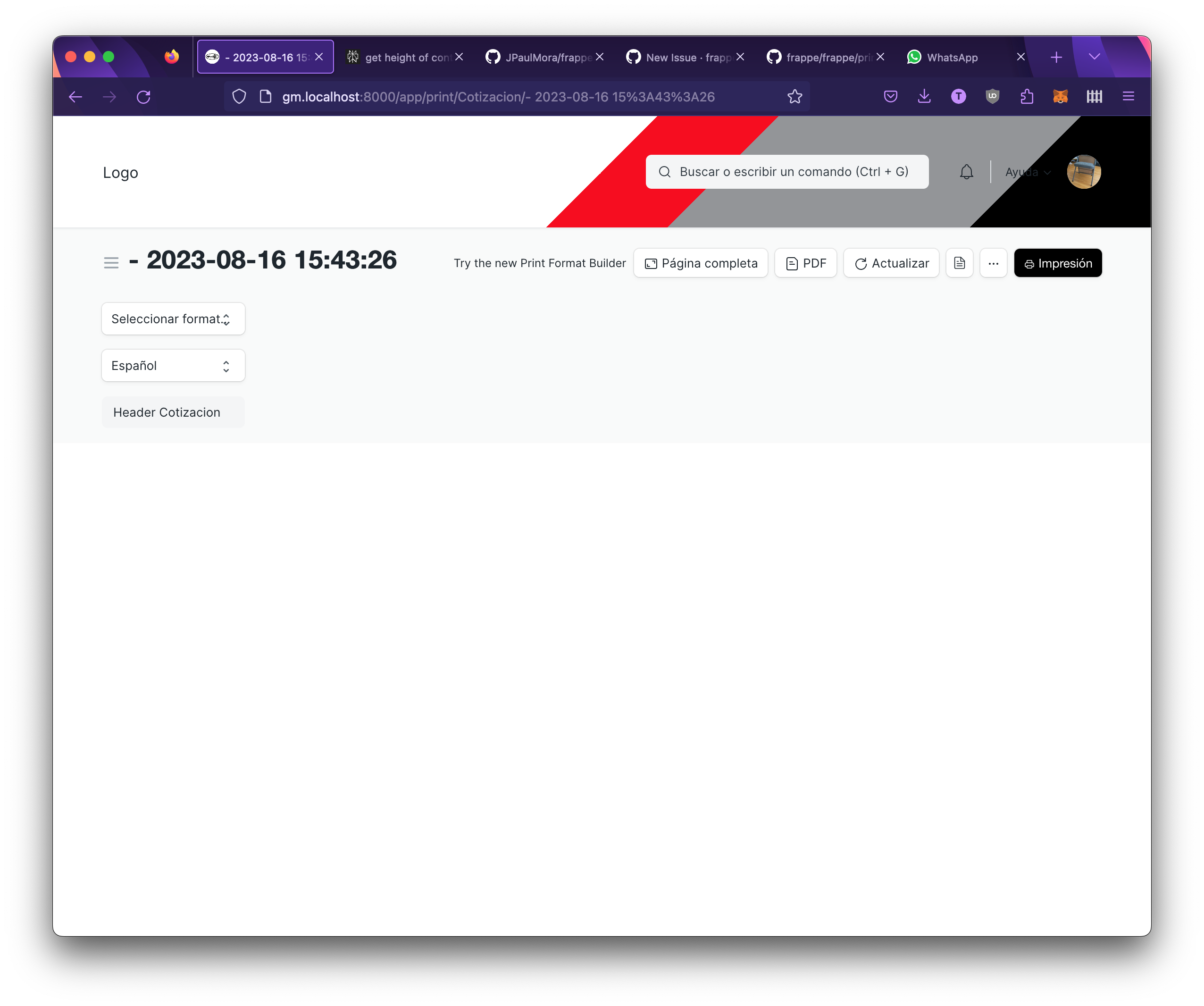 Default Print Format Doesnt Load Properly When Created Via Print