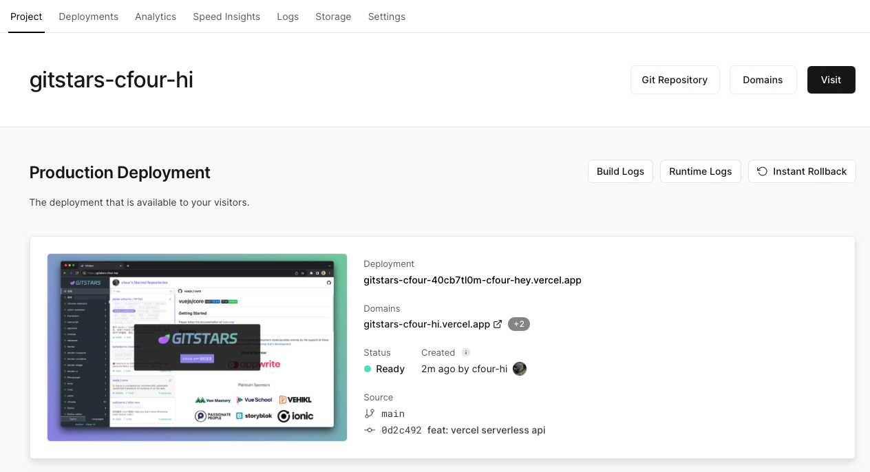 Vercel 部署 · cfour-hi/gitstars Wiki · GitHub
