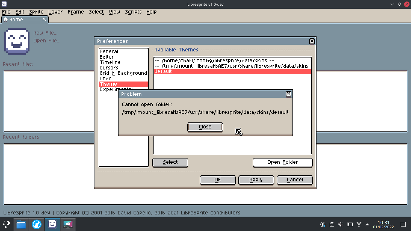 Appimage not having support for themes or scripts. · Issue #347 · LibreSprite/LibreSprite · GitHub