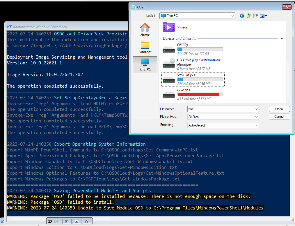 "There is not enough space..." Install Module call · Issue #73 · OSDeploy/OSD · GitHub