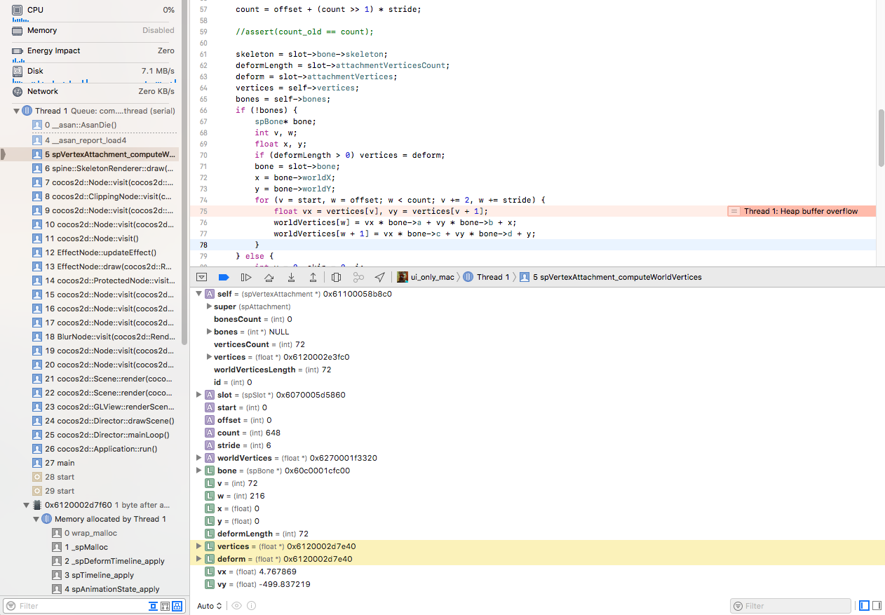[Cocos2d-x] Heap overflow in spVertexAttachment_computeWorldVertices (VertexAttachment.c ...