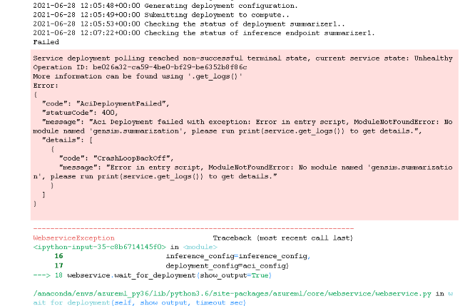 Exercise 2: Task 3 - Getting issue while running notebook 02-Deploy ...
