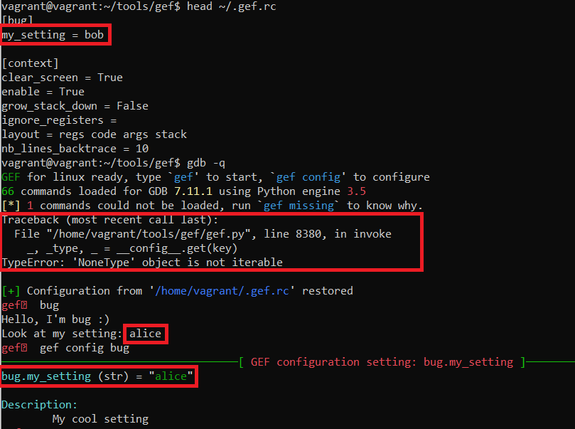 Loading settings for custom commands fails · Issue #265 · hugsy/gef · GitHub