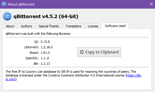 Add Copy to clipboard button in Software Used tab · Issue #19413 · qbittorrent/qBittorrent · GitHub