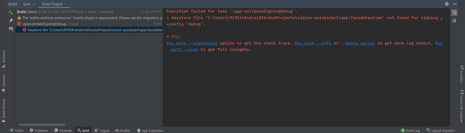 Execution Failed For Task app validateSigningDebug Issue 362
