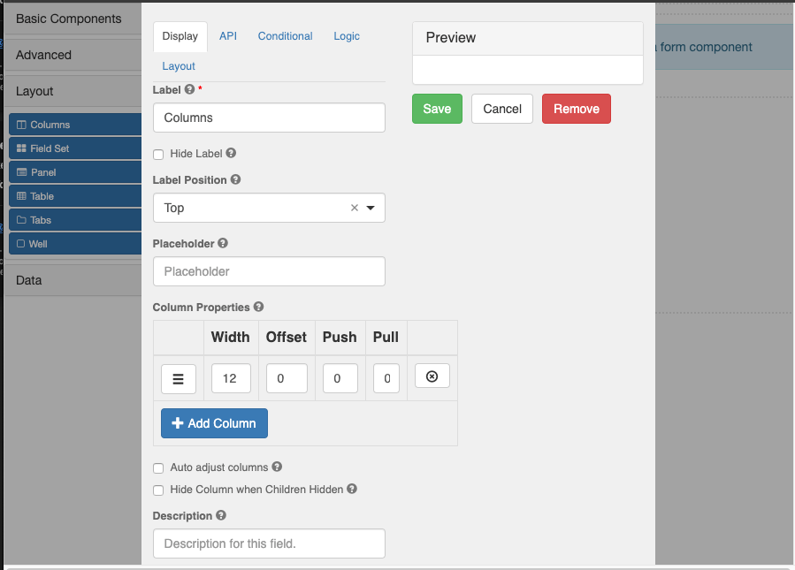 [BUG] Layout columns, delete column does not work · Issue #1422 · formio/formio.js · GitHub