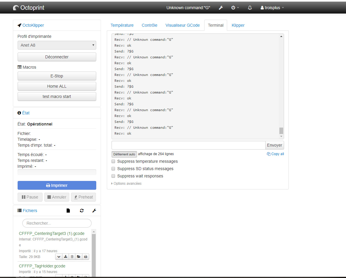 unknown GCODE "?$G" · Issue #1074 · Klipper3d/klipper · GitHub