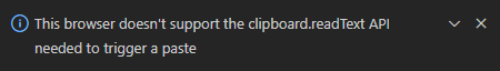 Paste with right click in terminal fails with "This browser doesn't ...