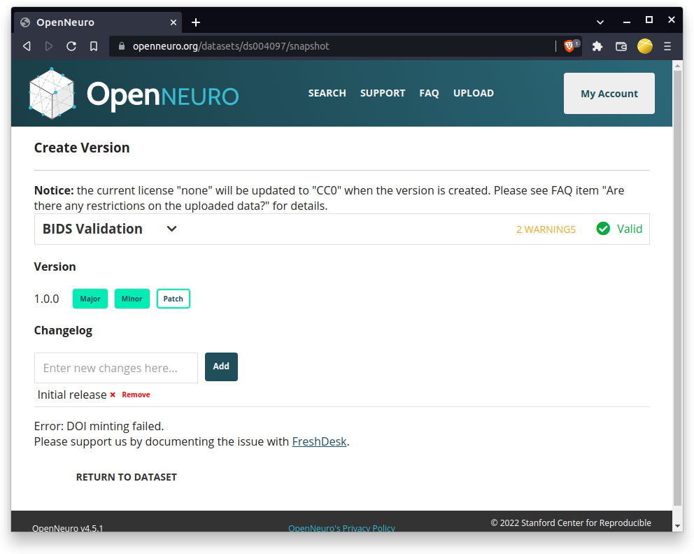 DOI minting failed · Issue #2590 · OpenNeuroOrg/openneuro · GitHub