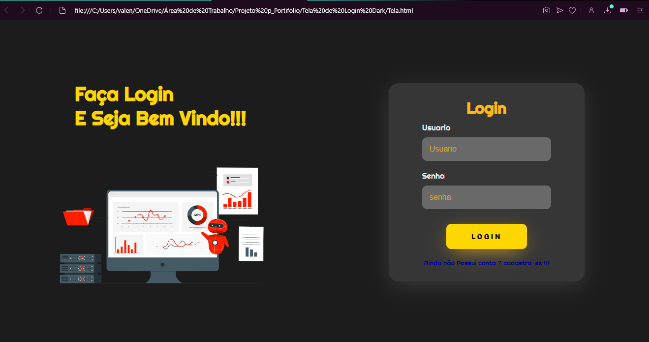 GitHub - Raiady/LoginDark: Projeto de tela de login responsivo que será implementado em um ...
