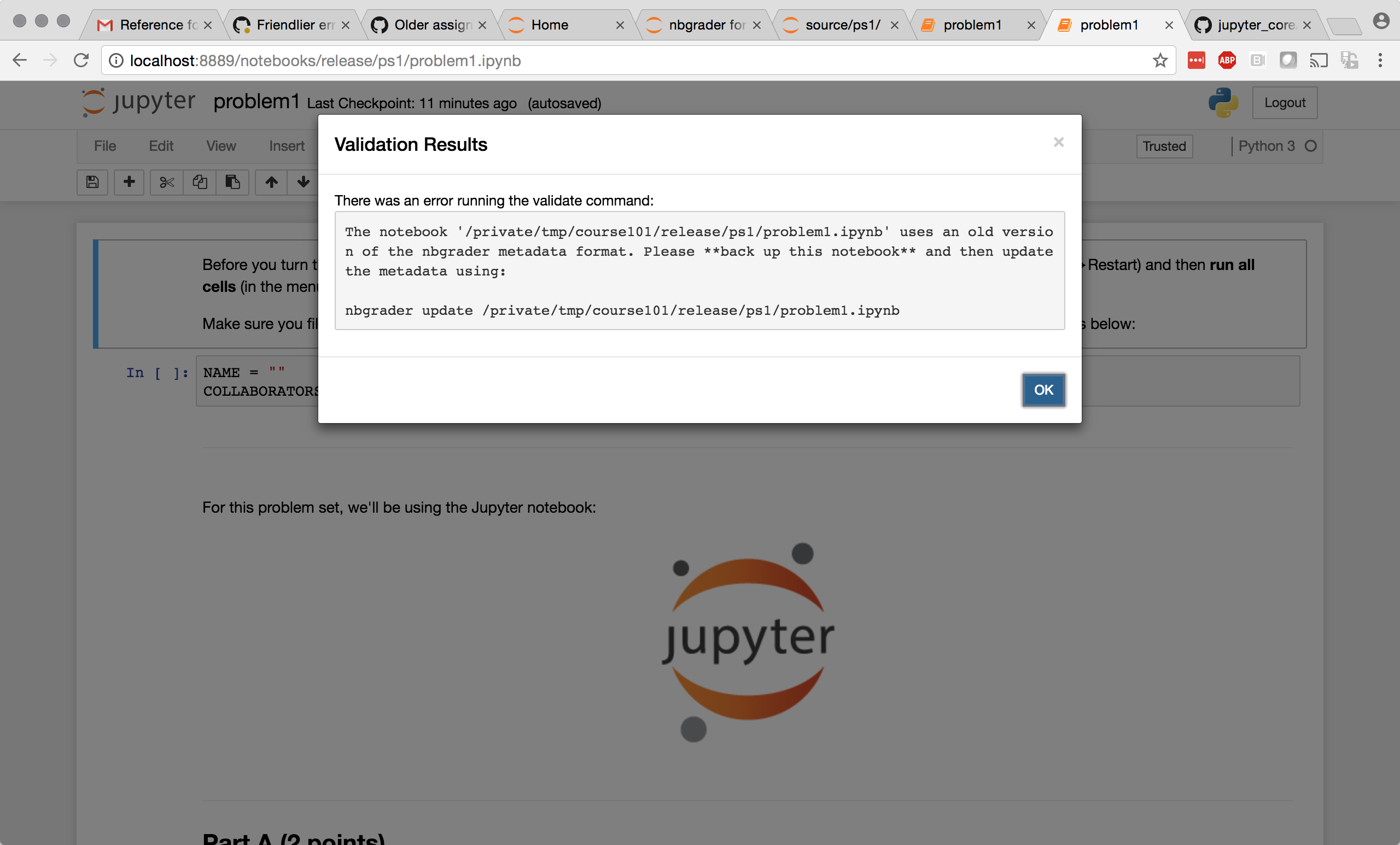 Older assignments fail validation in new nbgrader · Issue #883 · jupyter/nbgrader · GitHub