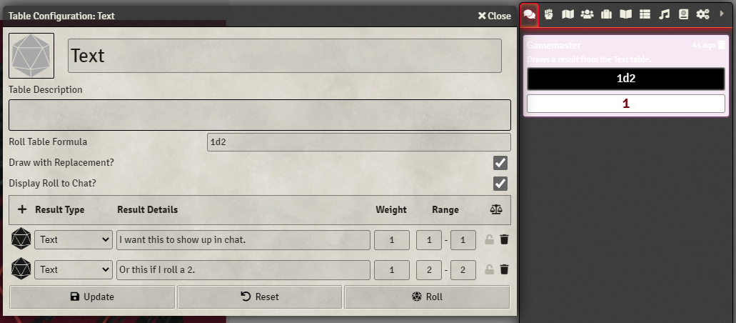 Rollable Tables only output the roll amount · Issue #9 · hitcherland/FoundryVTT-Heart · GitHub