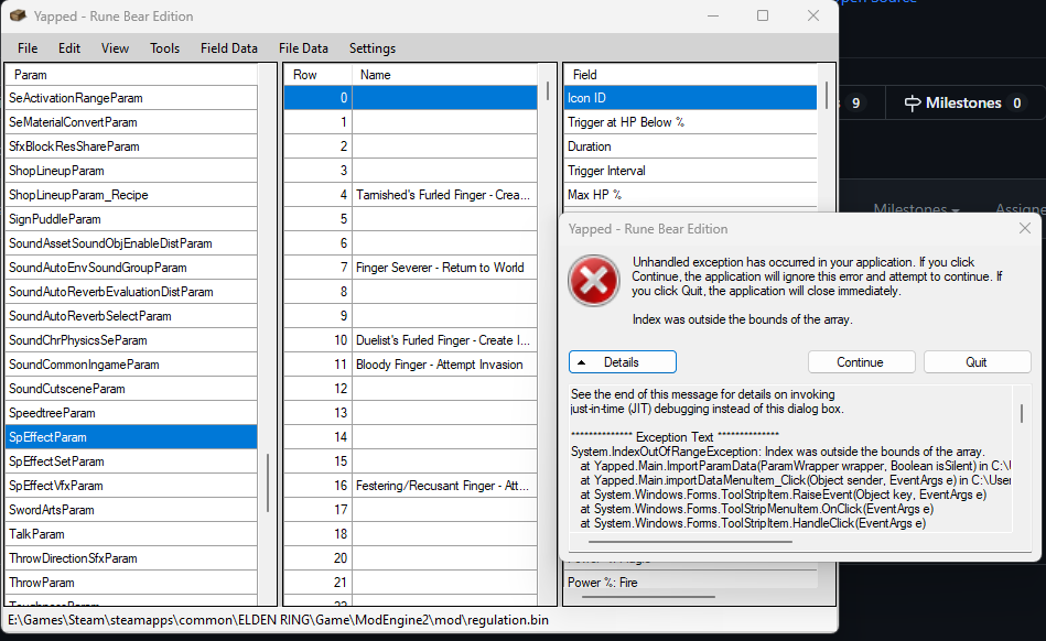 Unhandled Exception · Issue #91 · vawser/Yapped-Rune-Bear · GitHub