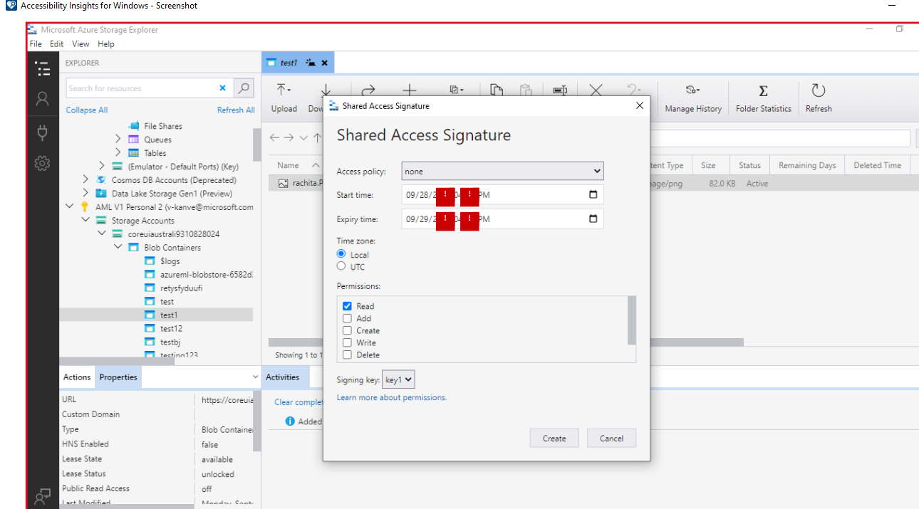 A11y_Azure Tools Storage Explorer_SAS URL_AI4D: (StorageExplorer/text ' ') The Name property ...