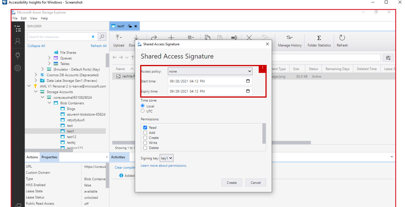 A11y_Azure Tools Storage Explorer_SAS URL_AI4D: (StorageExplorer/table ...