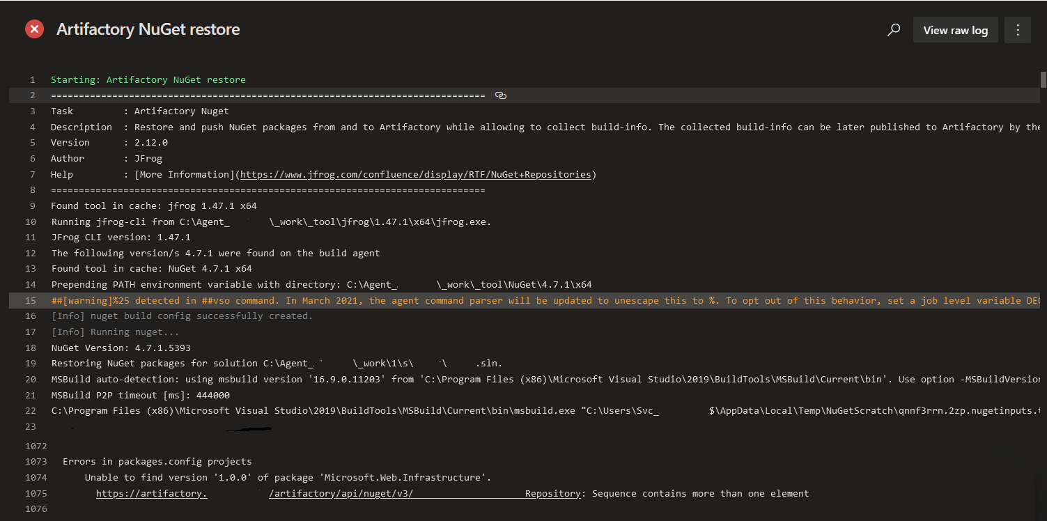 Unable To Find Version 100 Of Package Microsoftwebinfrastructure · Issue 249 · Jfrog