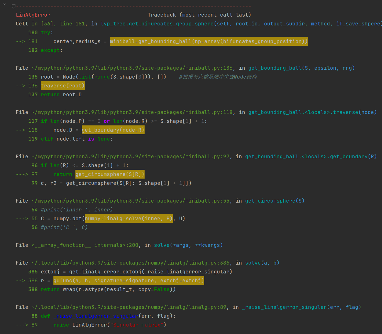 Linalgerror Singular Matrix · Issue 5 · Marmakoideminiball · Github