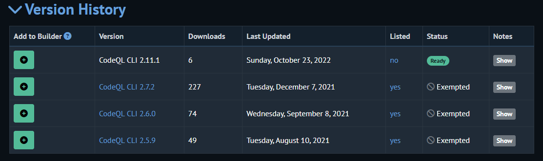 Dark Mode Version History Table Unreadable · Issue 206 · Chocolateyhome · Github 