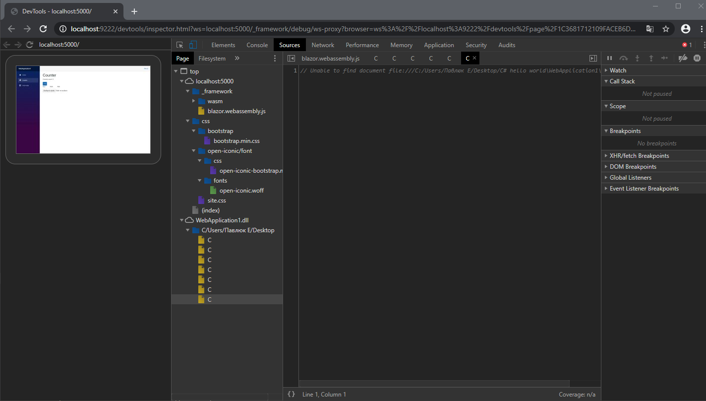 Blazor debugger unable to find .net assemblies · Issue #16305 · dotnet/AspNetCore.Docs · GitHub