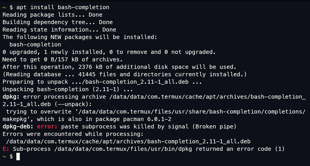 [Bug]: bash-completion conflict problem · Issue #8010 · termux/termux-packages · GitHub